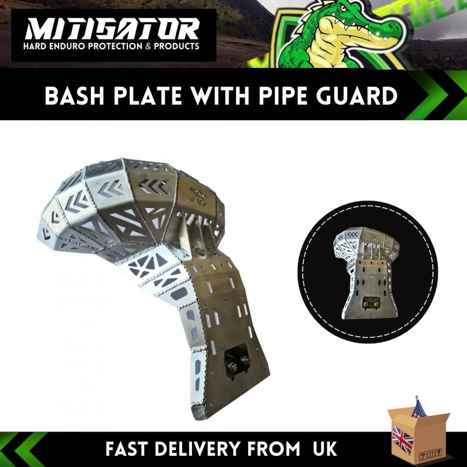 Mitigator Skid Plate (Bash Plate) With Pipe Guard Fits Ktm (EXC-XCW-SX ...